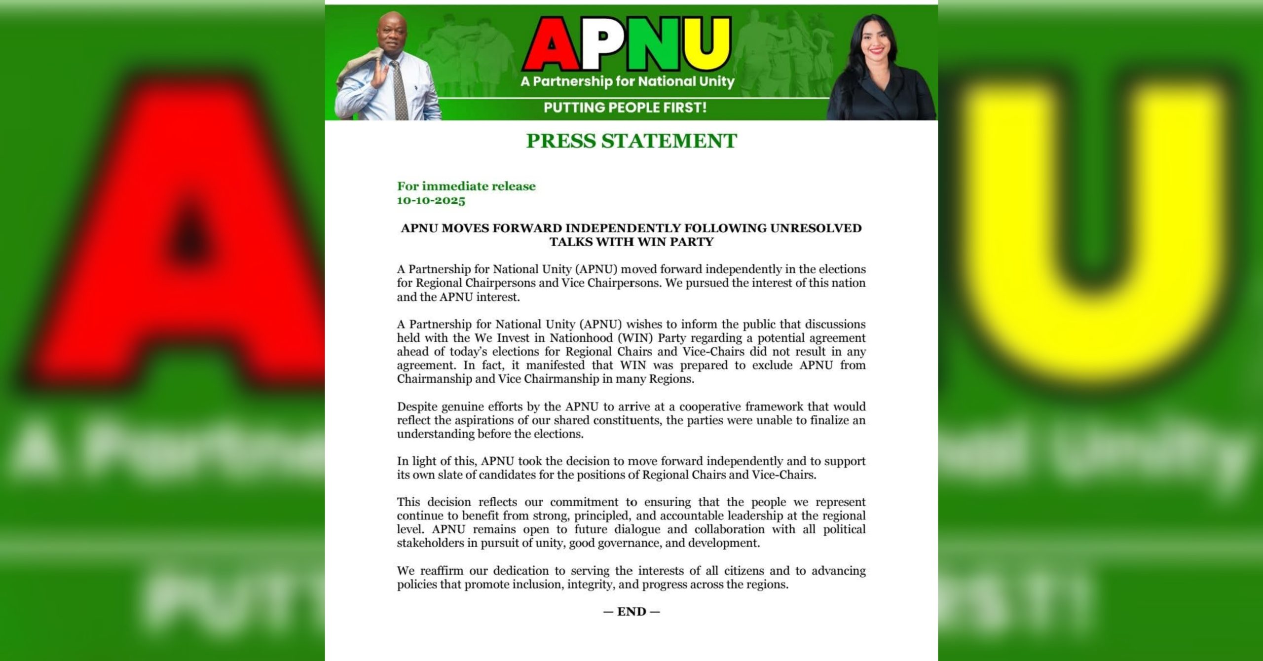 APNU responds following WIN’s allegations of political collusion ...